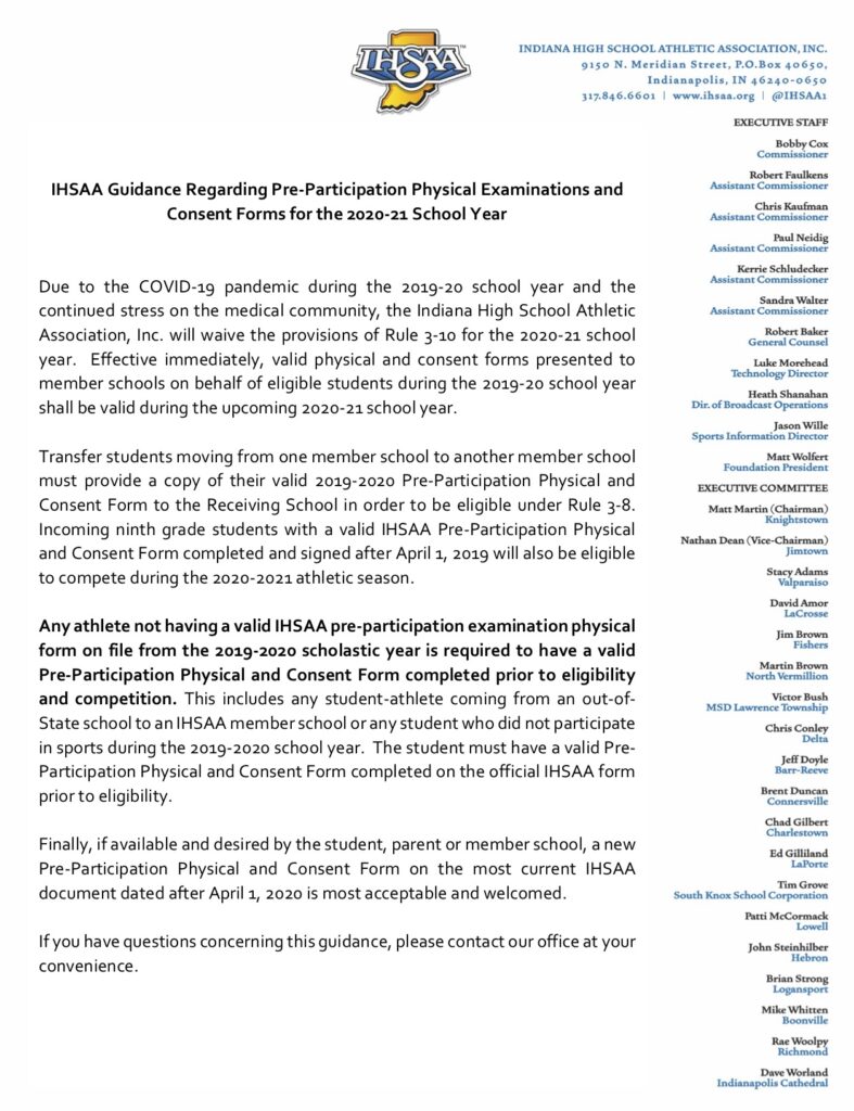 IHSAA 2020-2021 Physicals - Jr/Sr High School - DUCS